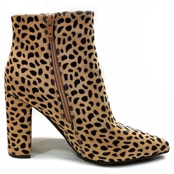 Shoes | New Cheetah Chunky Heel Point Toe Booties Boots | Poshmark